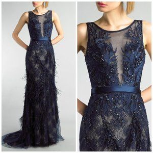 basix | Dresses | Basix Black Label Navy Lace Pattern Evening Gown Size ...